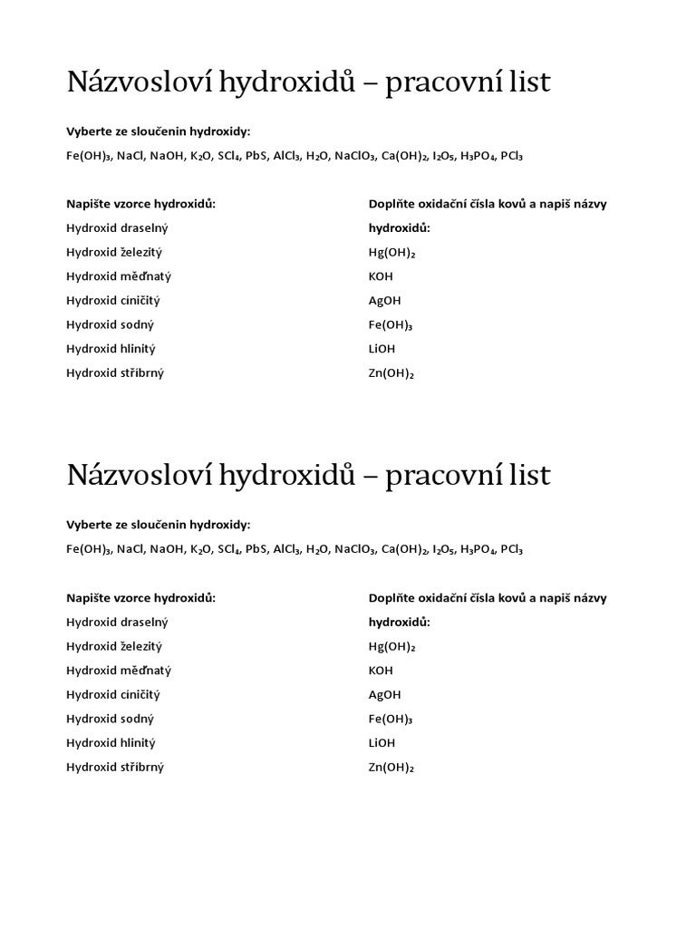 CH9 - 03 - Nazvoslovi Hydroxidy A Kyseliny PL | PDF