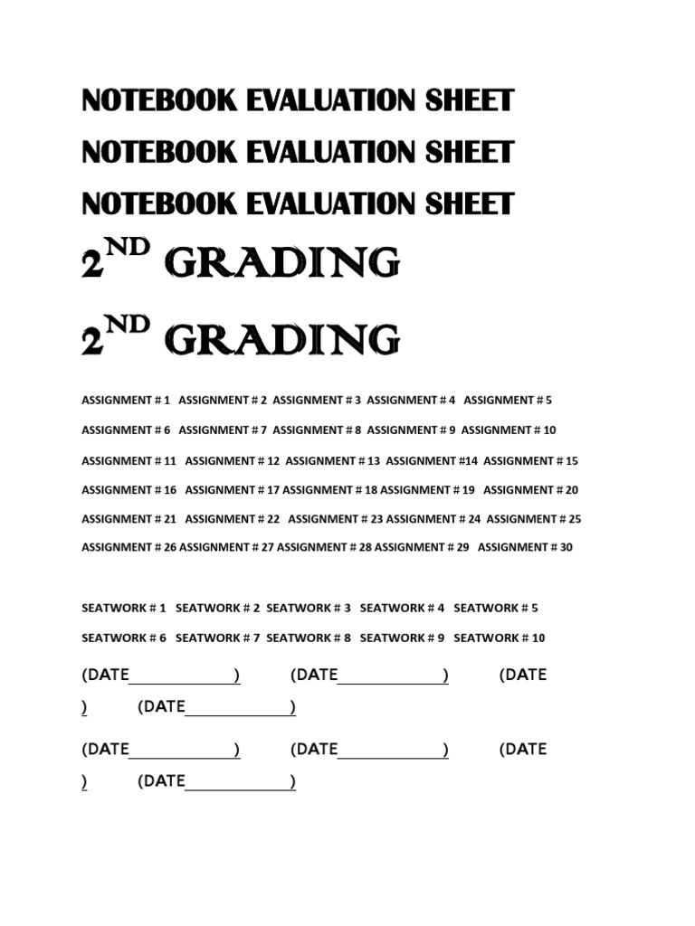 Notebook Evaluation for 2nd Grading | PDF