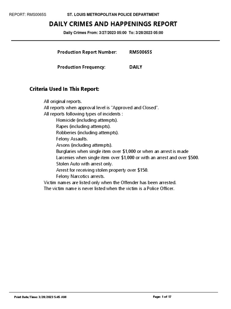 St. Louis Daily Crime Report | PDF | Police | Assault