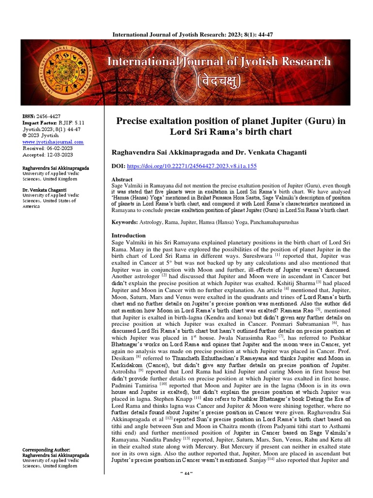 Precise Position of Planet Jupiter (Guru) in Lord Sri Rama's Birth ...