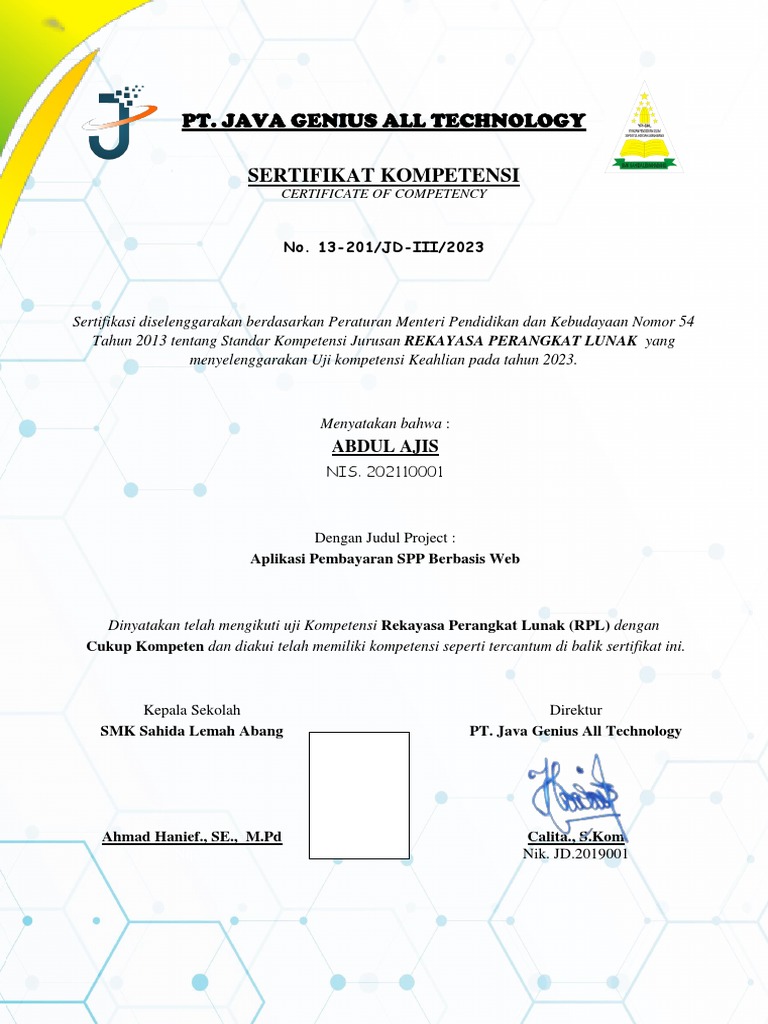 Pt. Java Genius All Technology: Sertifikat Kompetensi | PDF