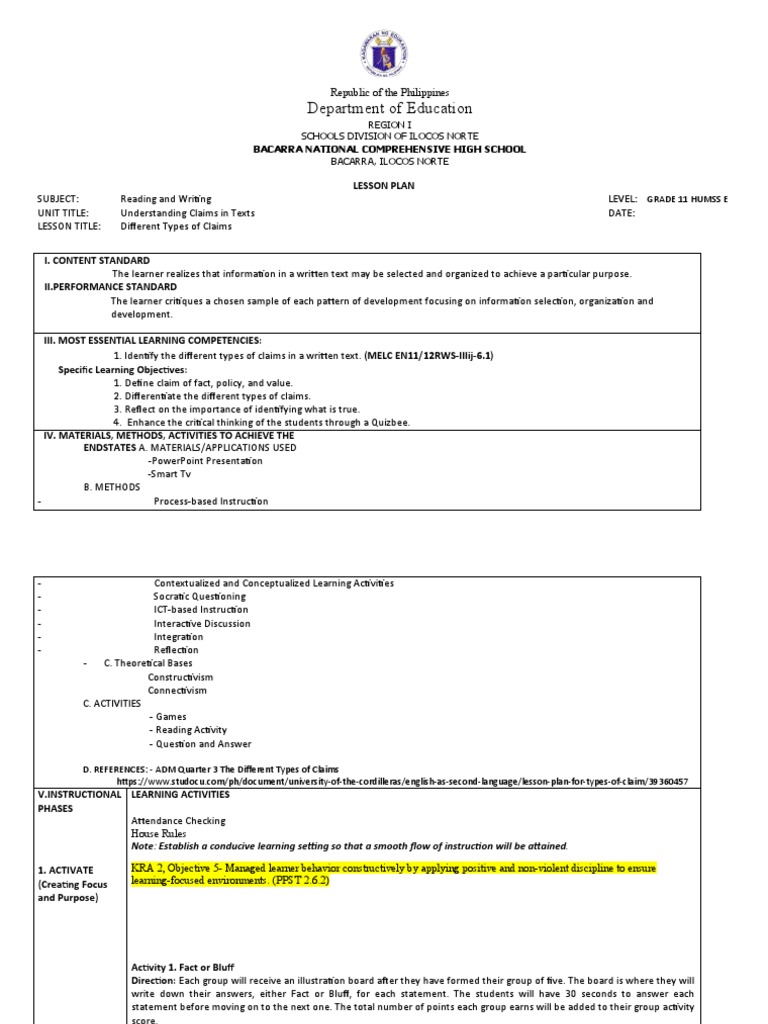 Reading and Writing COT | PDF | Learning | Curriculum