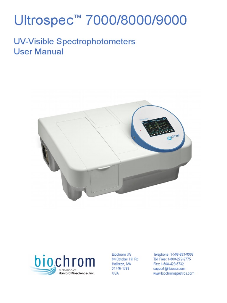Ultrospec 7000/8000/9000: UV-Visible Spectrophotometers User Manual ...