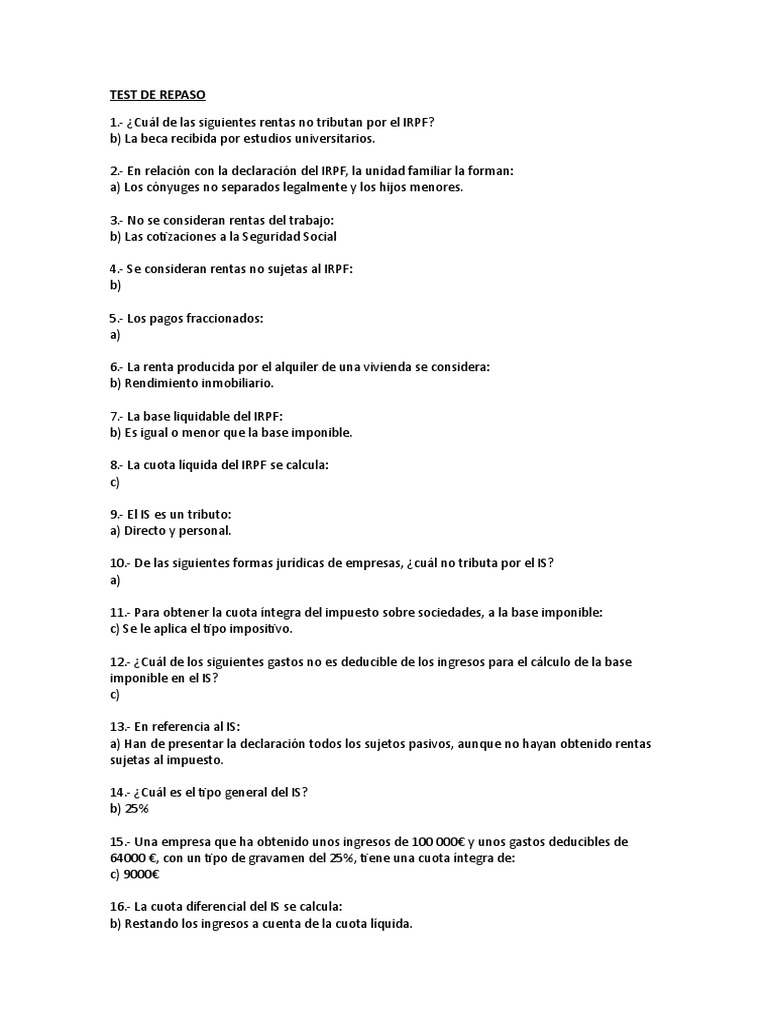 TEST DE REPASO Tema 6 | PDF | Finanzas y dinero