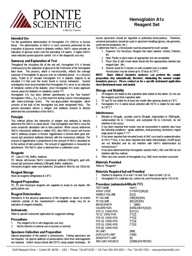 Pointe Hemoglobin A1c Insert | PDF | Glycated Hemoglobin | Diabetes ...