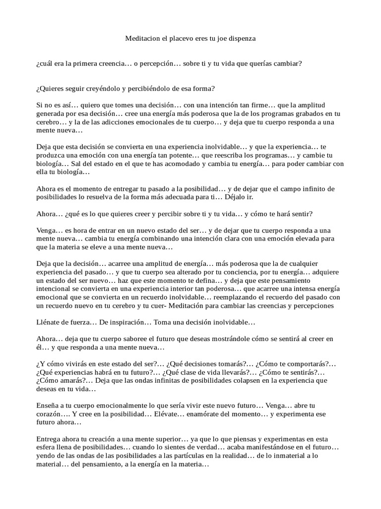 Meditacion Para Cambiar Creencias Y Percepciones Joe Dispenza Pdf