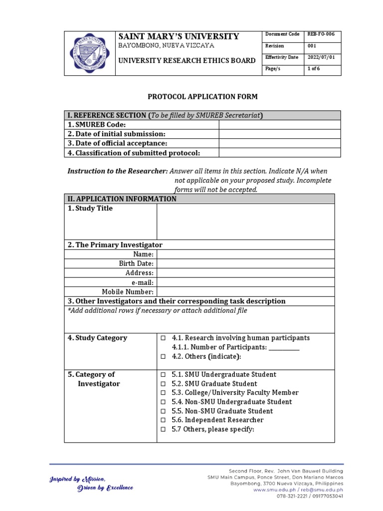 Research Ethics Protocol Form | PDF | Thesis | Informed Consent
