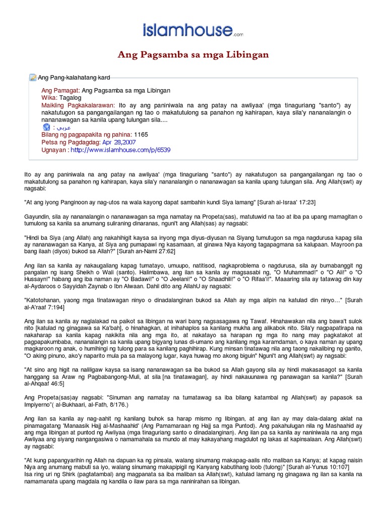 Ang Pagsamba Sa Mga Libingan | PDF