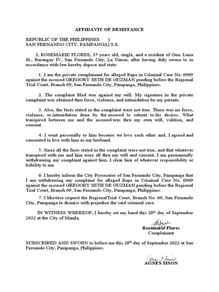 Affidavit of Desistance | PDF
