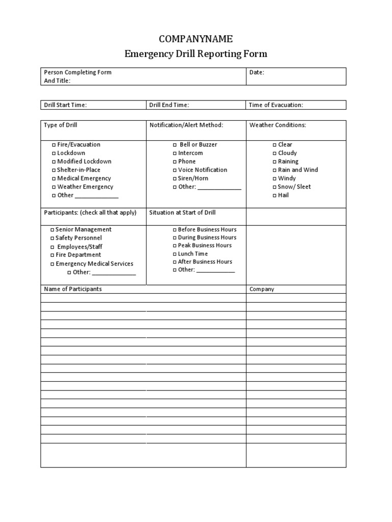 Emergency, Drill Reporting Form | PDF | Emergency Evacuation | Civil ...
