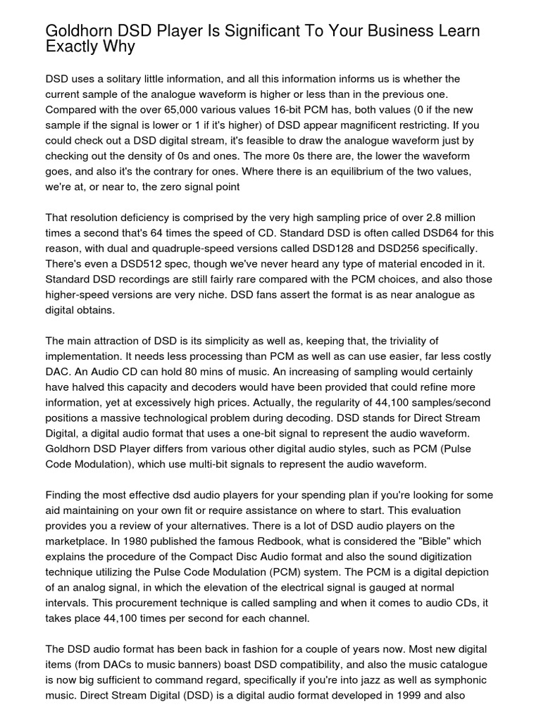 Goldhorn DSD Player Is Significant To Your Business Learn Exactly Whylwavu PDF | PDF | Digital ...