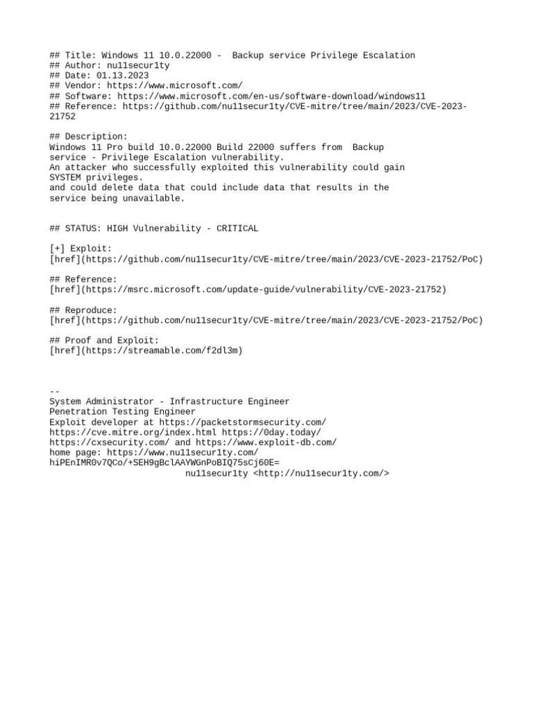 Win11 Backup SVC Priv - Esc | PDF