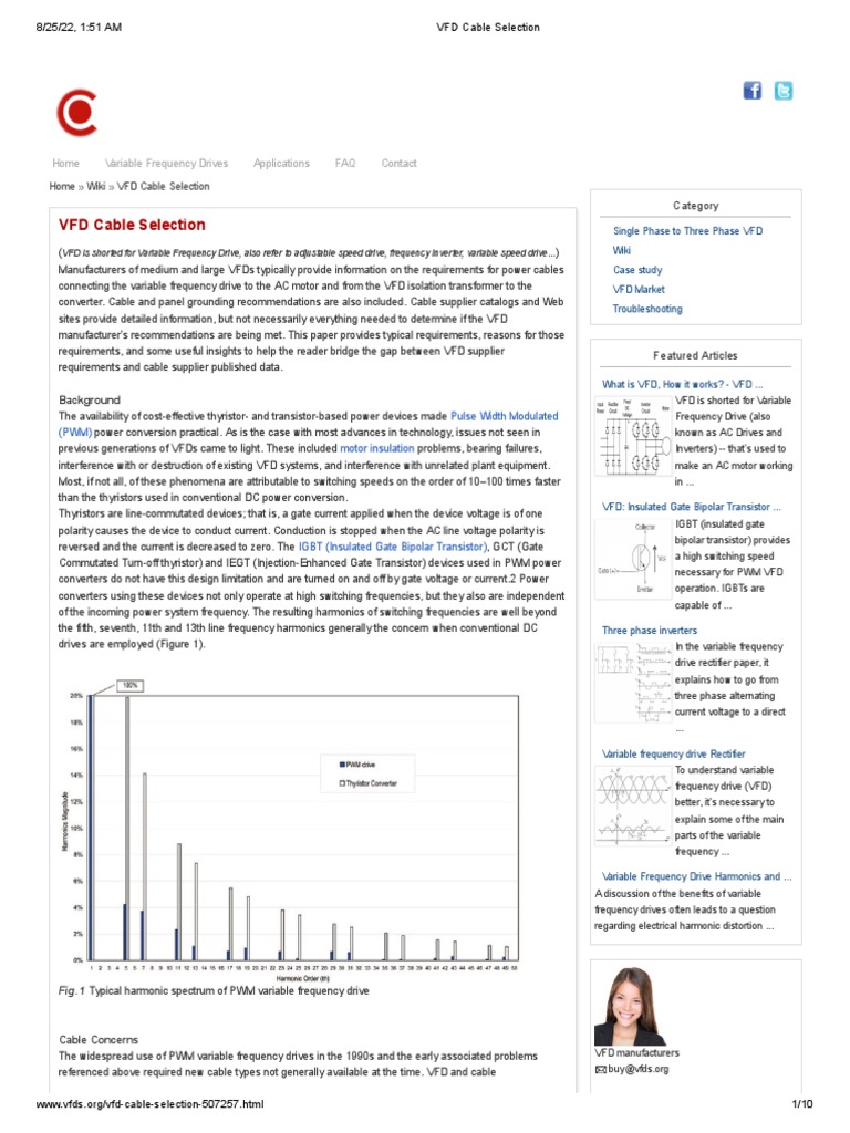 VFD Cable Selection | PDF | Power Inverter | Electric Motor