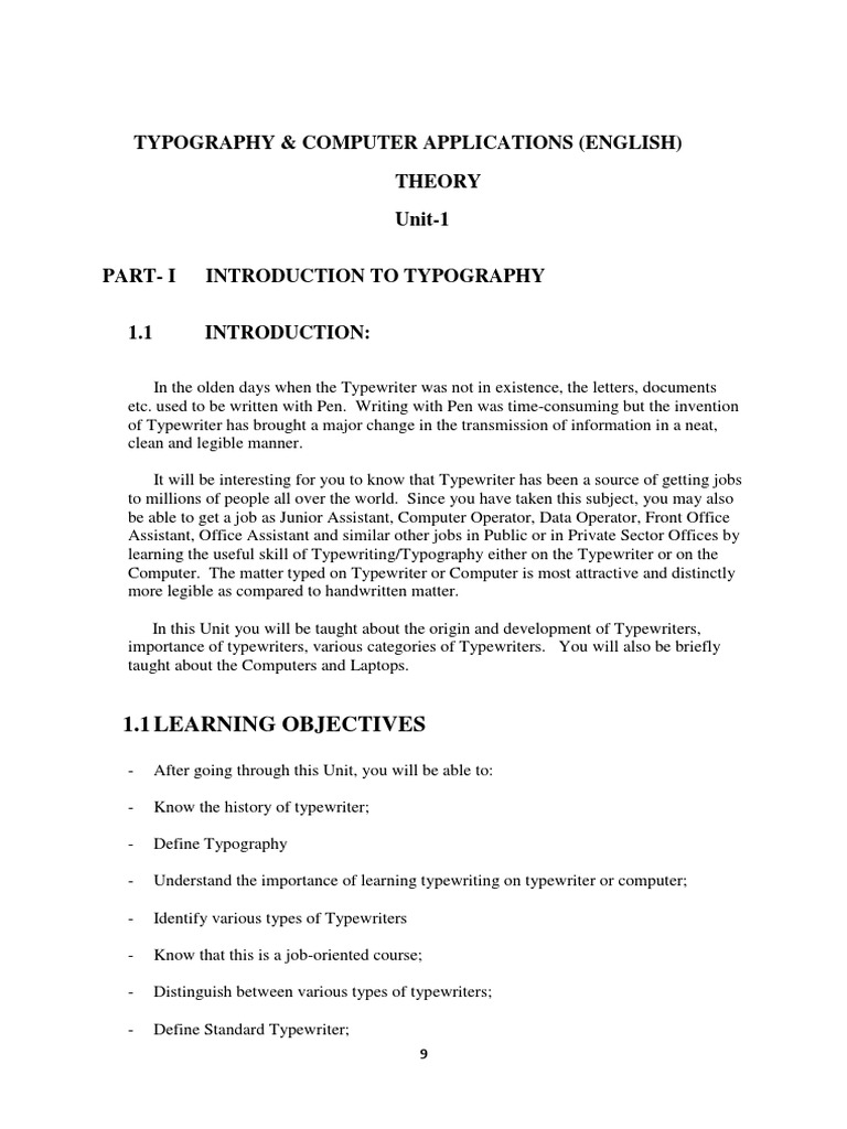 Typography & Computer Applications (English) Theory Unit-1: 1.1 ...
