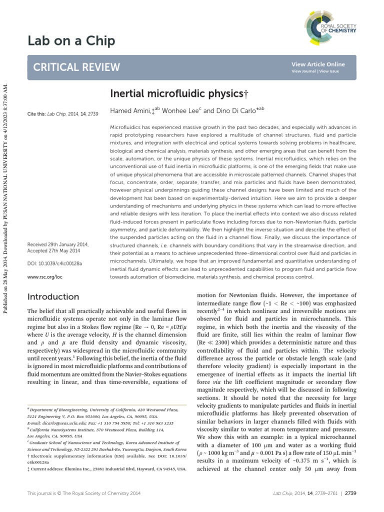 Amini, H., Lee, W. & Di Carlo, D. Inertial Microfluidic Physics. Lab Chip 14, 2739–2761 (2014 ...