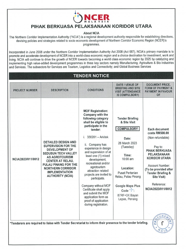 Tender Notice - Sedusun Tech Valley | PDF