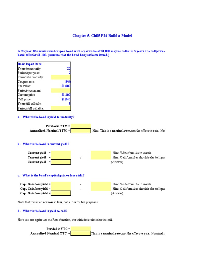 Ch05 P24 Build A Model | PDF | Bonds (Finance) | Yield (Finance)