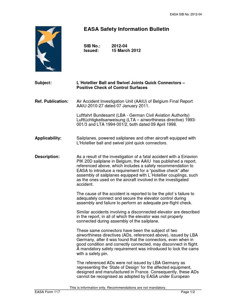 Easa Sib 2012-04 1 | Download Free PDF | Transport Safety | Aviation Safety