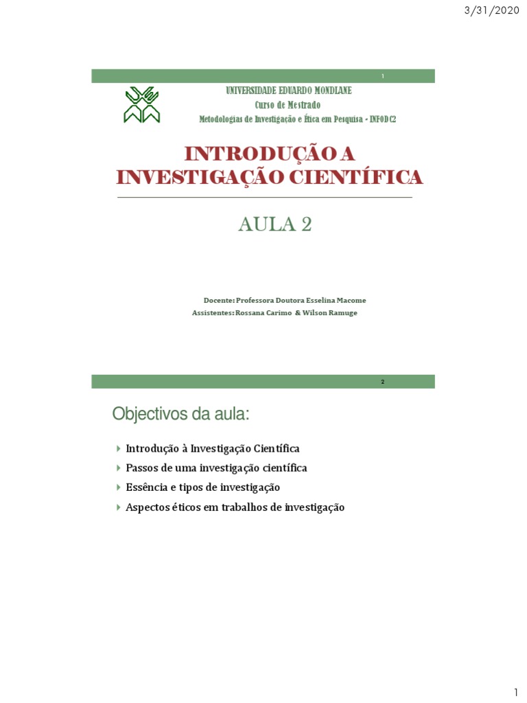 Aula2 - Introducao A Cadeira e Introducao A Investigacao | PDF | Método científico | Science