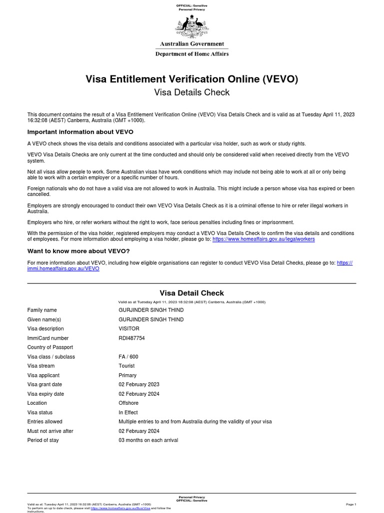 Visa Entitlement Verification Online (VEVO) | Download Free PDF ...