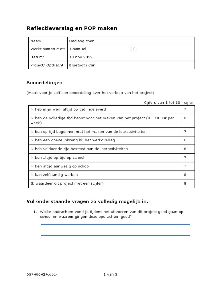 Reflectie_en_POP-formulier_Engineering | PDF