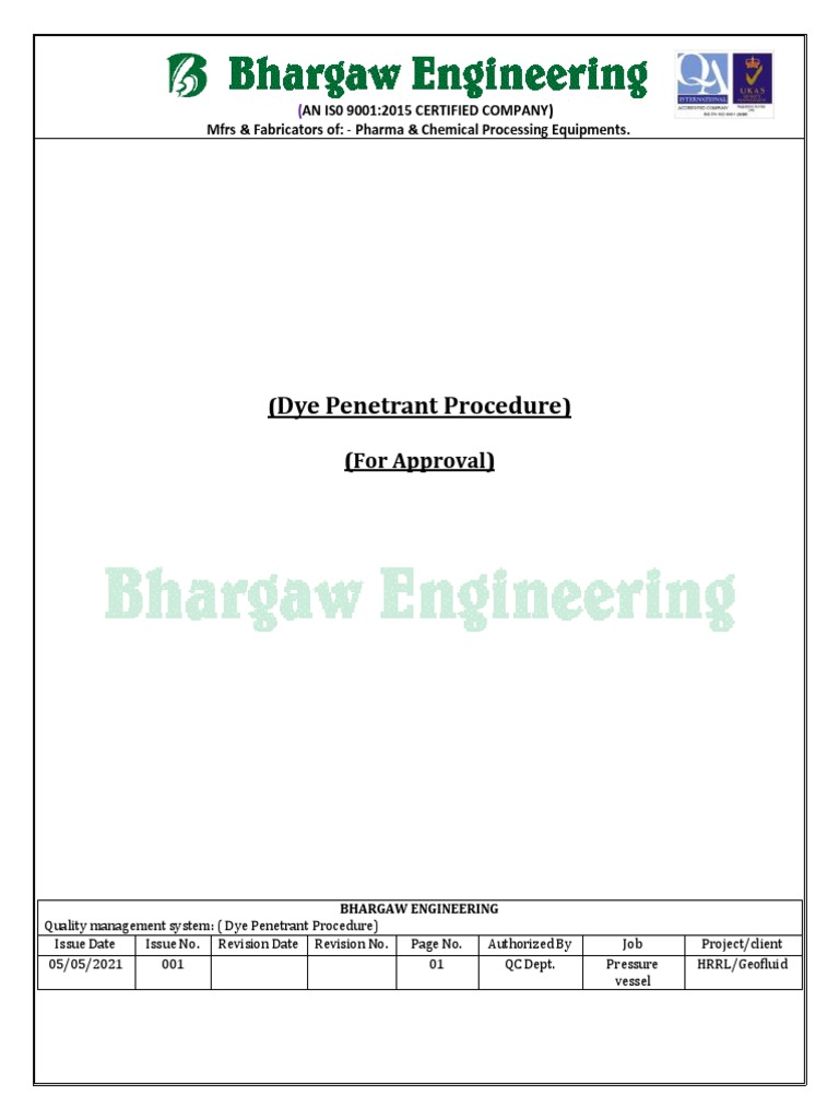 Dye Penetrant Test Procedure HRRL | PDF | Business Process | Building ...