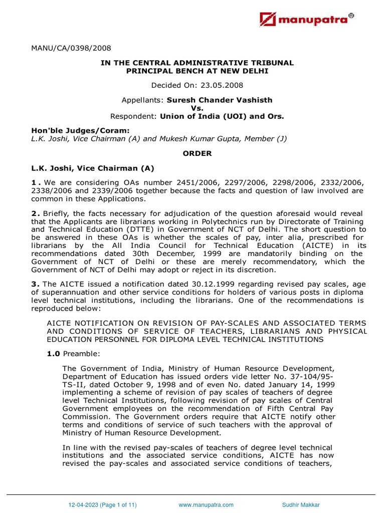 L.K. Joshi, Vice Chairman (A) and Mukesh Kumar Gupta, Member (J) | PDF ...