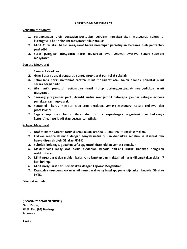 Persediaan Mesyuarat | PDF