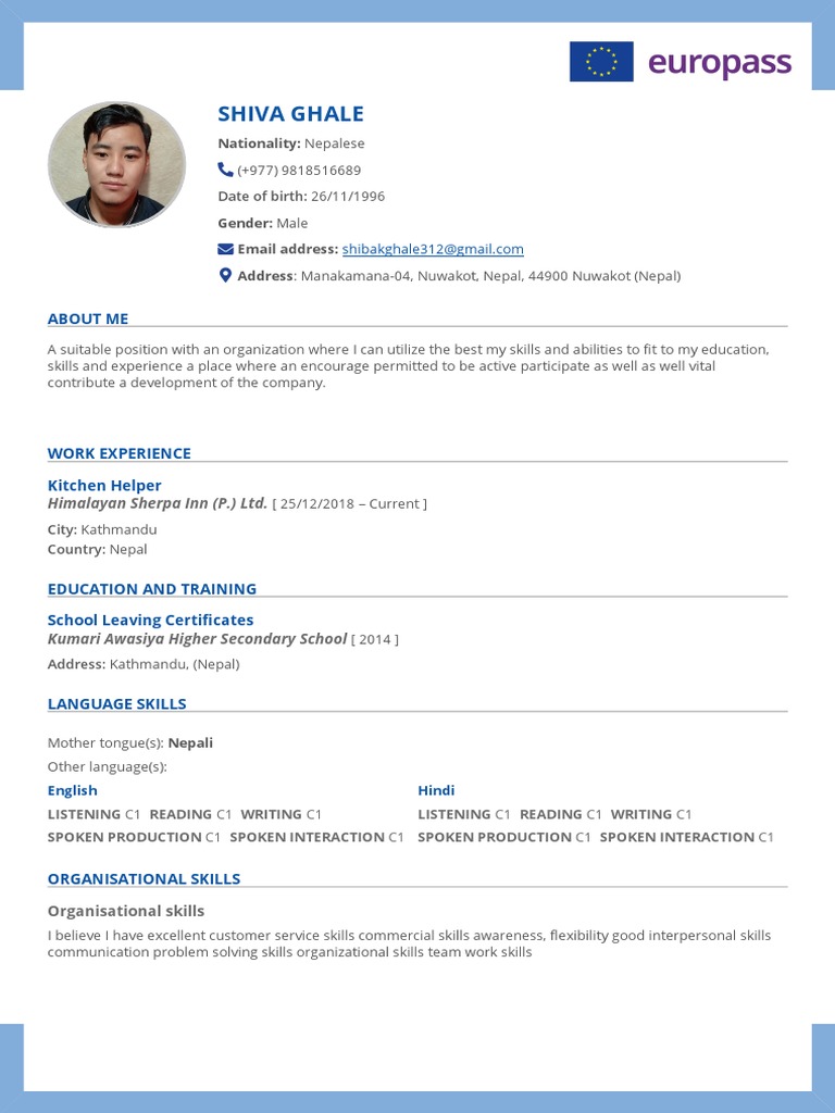 Resume for Shiva Ghale seeking a suitable position utilizing skills and experience in customer ...