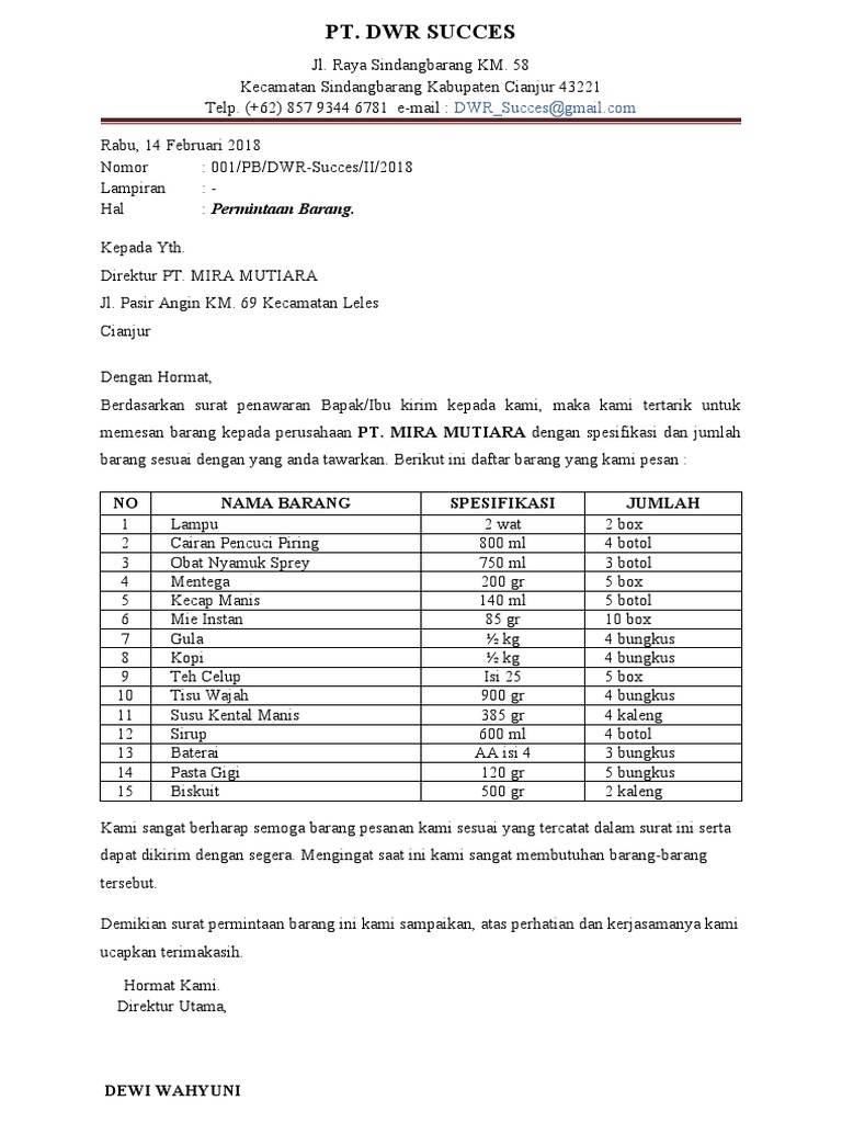 Surat Permintaan Pembelian Barang | PDF