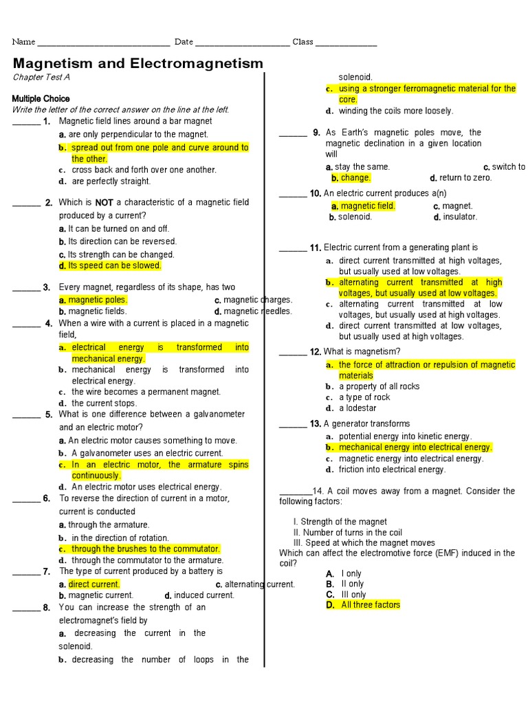 Magnetism and Electromagnetism: Name - Date - Class | PDF | Electric Motor | Magnetic Field