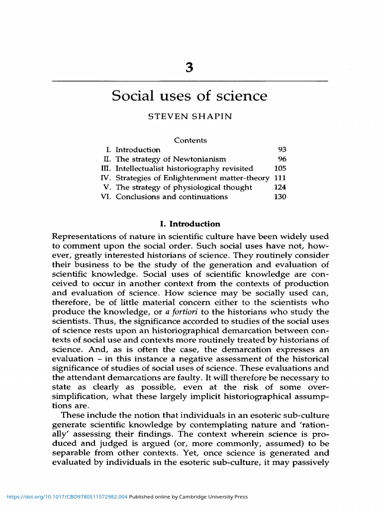 Social Uses of Science: Steven Shapin | PDF | Science | Isaac Newton