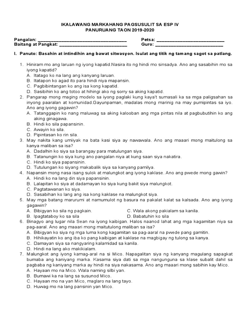 2ND PERIODICAL EXAM IN ESP With TOS | PDF