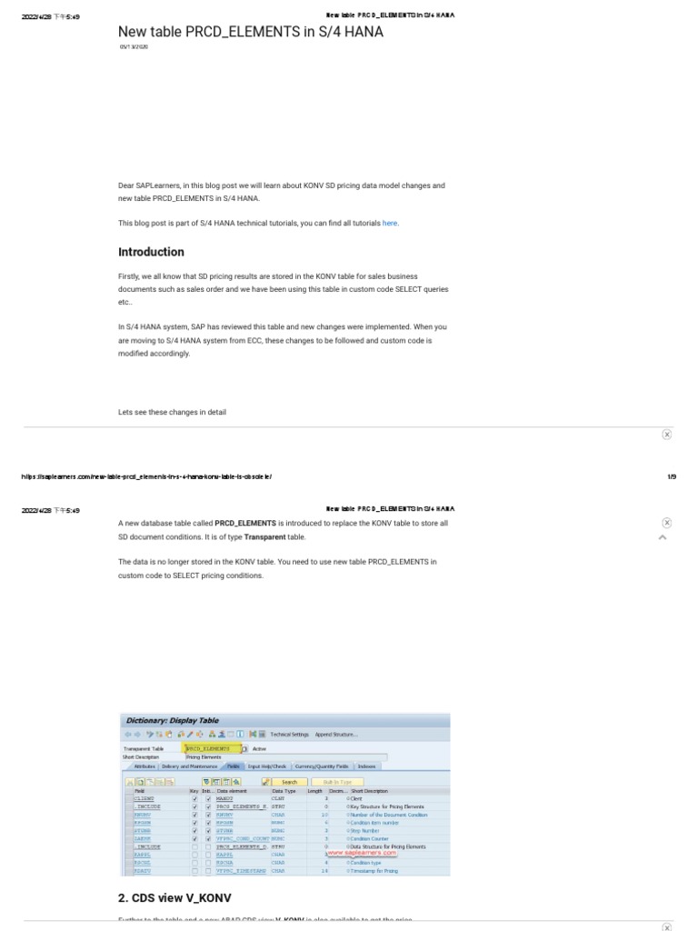 New Table PRCD - ELEMENTS in S - 4 HANA | PDF | Information Technology | Information Technology ...