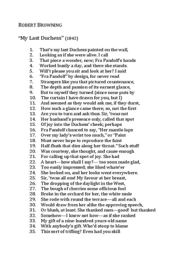 Browning - My Last Duchess | PDF | Poems | Poetry