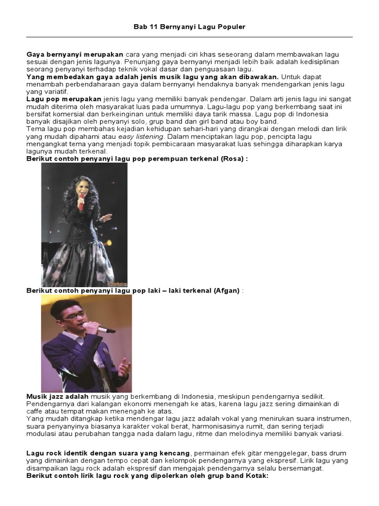 Bab 11 Bernyanyi Lagu Populer | PDF | Seni & Disiplin Bahasa