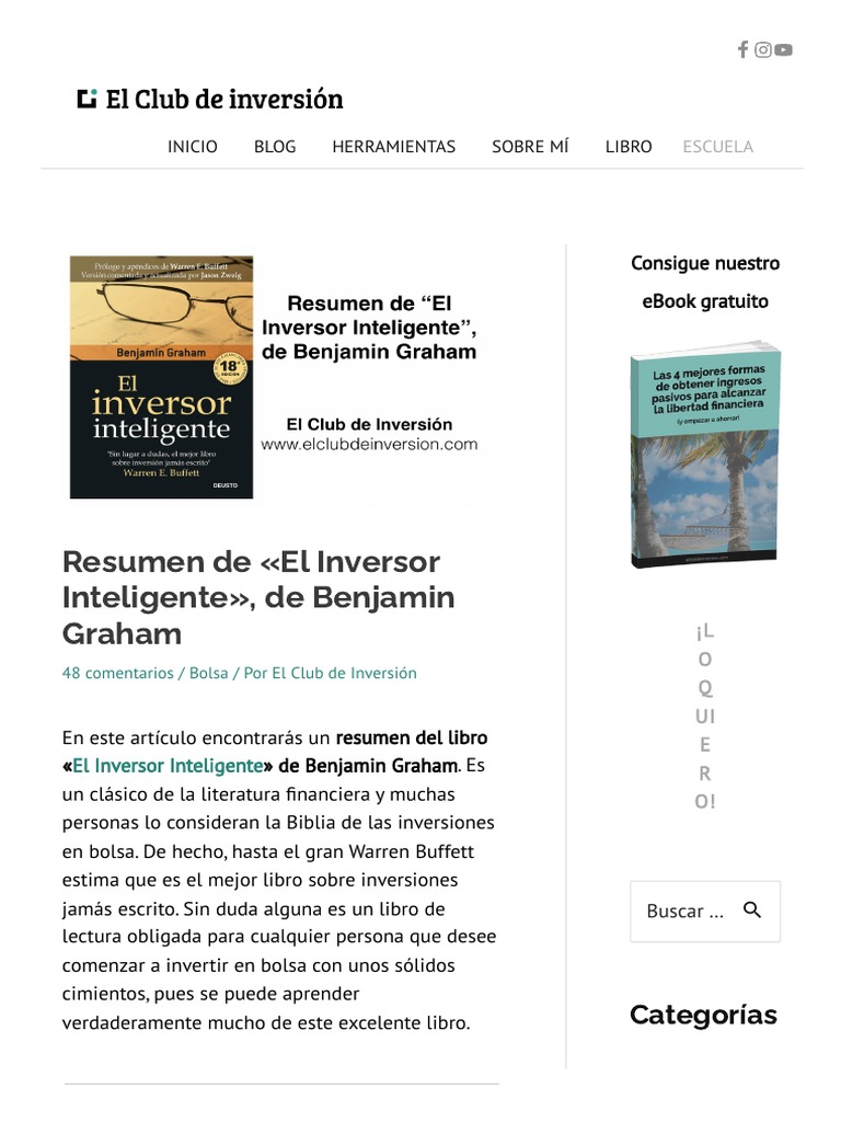 Resumen Del Libro - El Inversor Inteligente - , de Benjamin Graham ... Resumen Del Libro - El Inversor Inteligente - , de Benjamin Graham ...