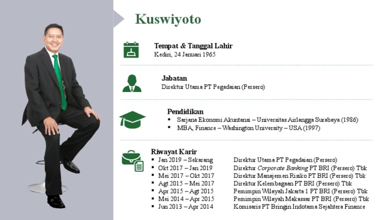 Profil Kuswiyoto, Dirut PT Pegadaian | PDF