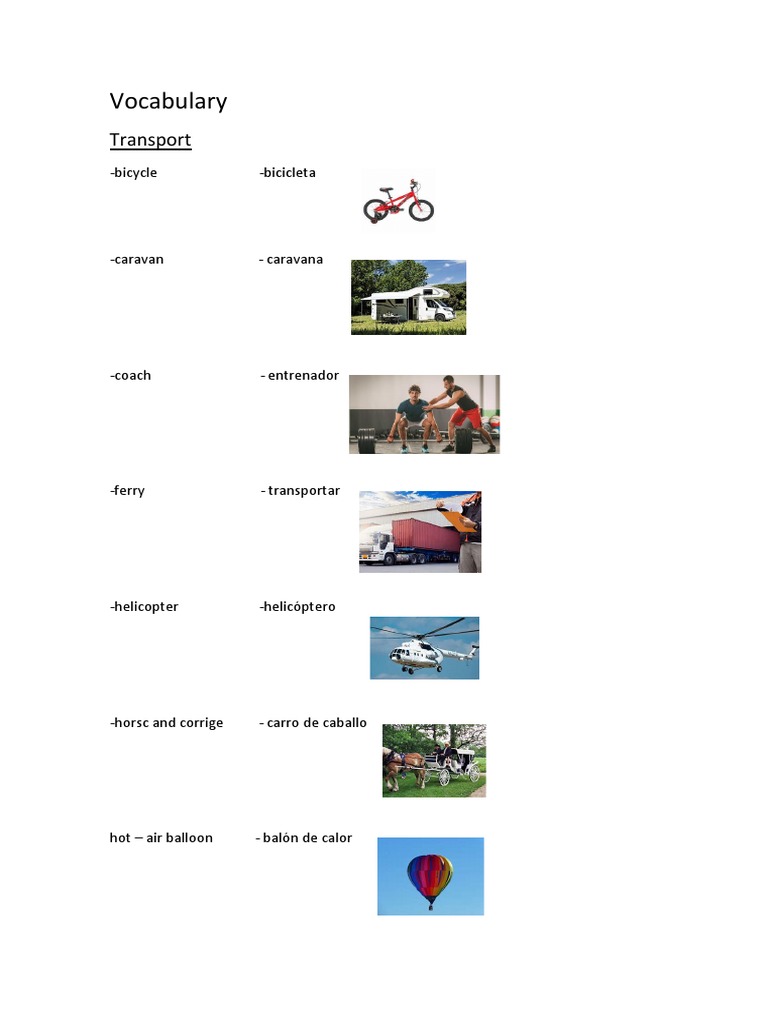 Vocabulary: Transport | PDF
