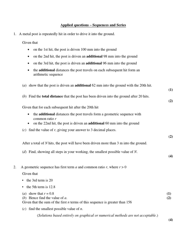Applied Questions - Sequences and Series | PDF | Numbers | Elementary Mathematics
