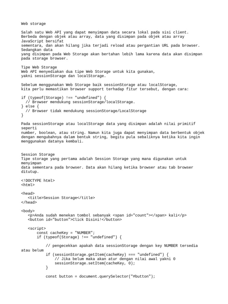 Kelas Dicoding Web Storage | PDF