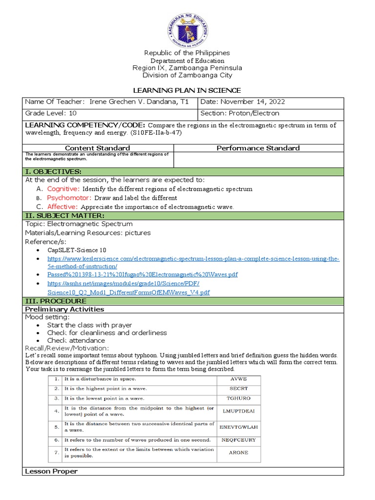 Lesson Plan in EM Waves2 | PDF | Electromagnetic Spectrum ...