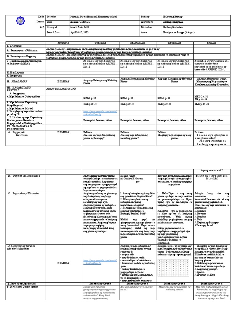 Q3-DLL-AP 2 - Week 9... 5 Days | PDF