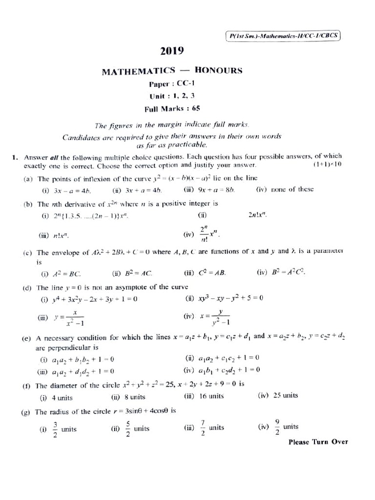 CC1 Mathematics (H) 2019 | PDF | Teaching Methods & Materials
