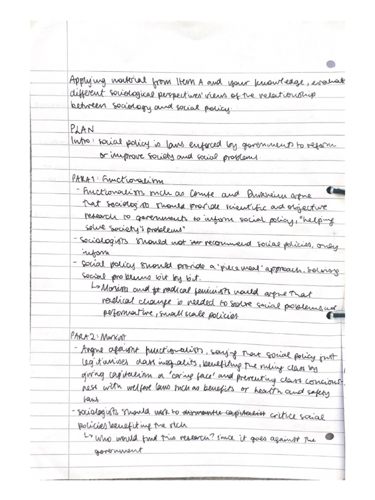 Applying Material From Item A and Your Knowldege, Evaluate Different Sociological Perspectives ...