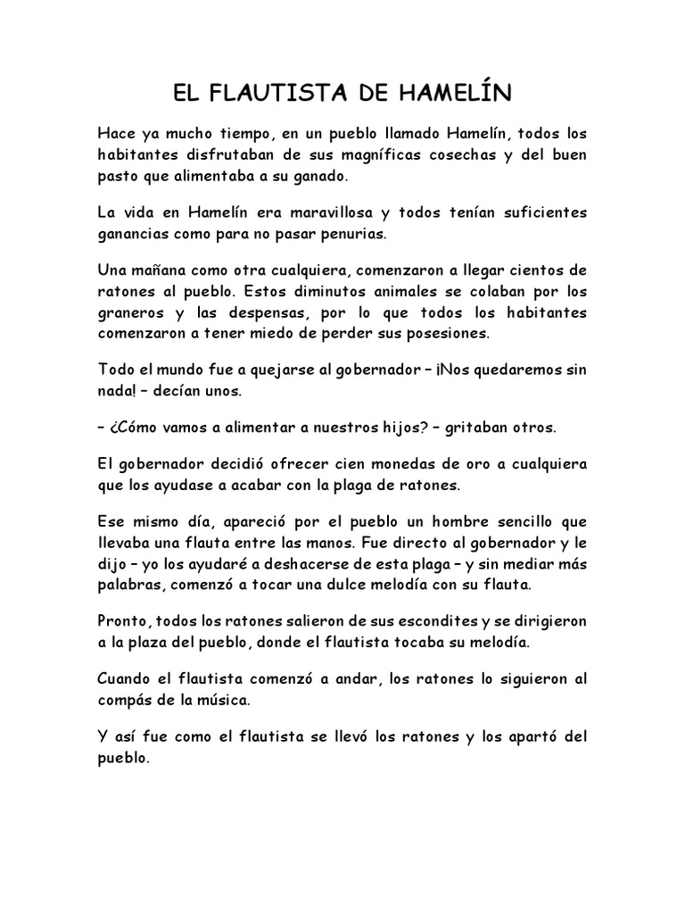 Cuento El Flautista de Hamelín | PDF | Flauta