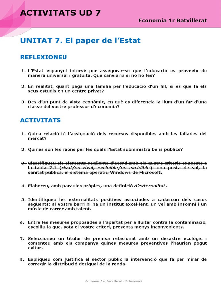 Activitats Ud 7: UNITAT 7. El Paper de L'estat | PDF